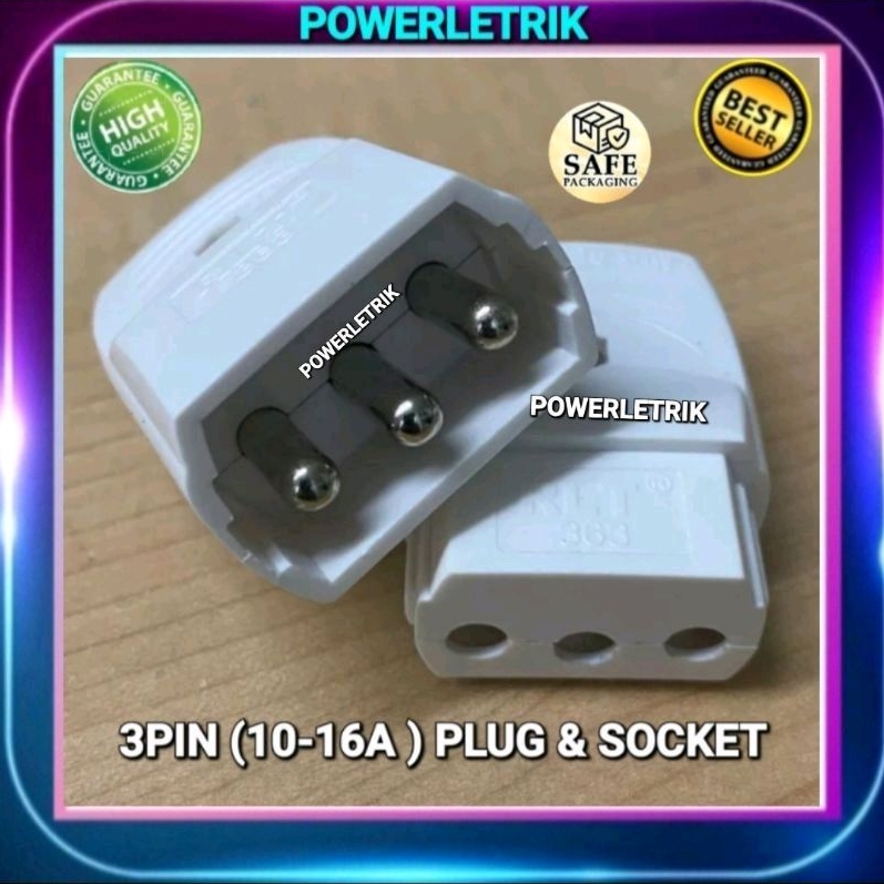 MIKA / PROSMK 10-16A 3PIN PLUG & SOCKET IN 1SET / PALAM DAN SOKET ...