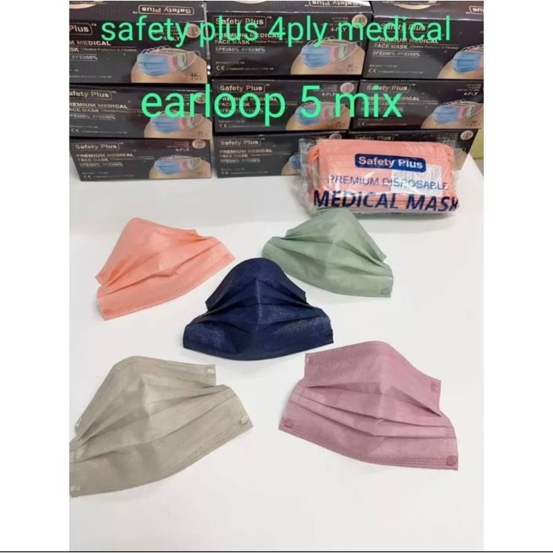 🔸READY STOCK🔸 SAFETY PLUS 4PLY MEDECAL EARLOOP 5 MIX 1box = 40pcs ...