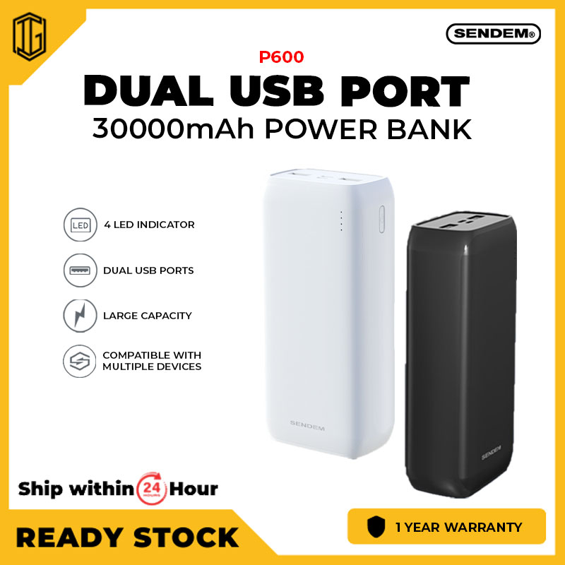 SENDEM P600 Dual USB Ports 30000mAh Power Bank 4-LED Indicator Large ...