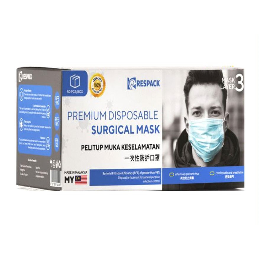 Respack 3-Ply Premium Disposable Surgical Mask Blue (50's/box) | Shopee Malaysia