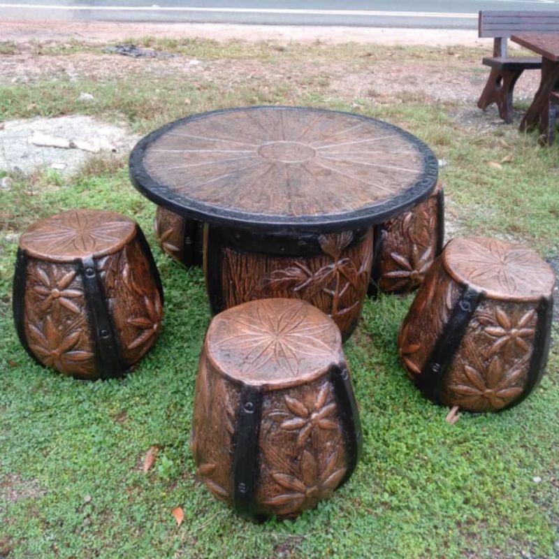 Set Kerusi Meja Batu Wooden Style / Kerusi Batu Taman / For Booking ...