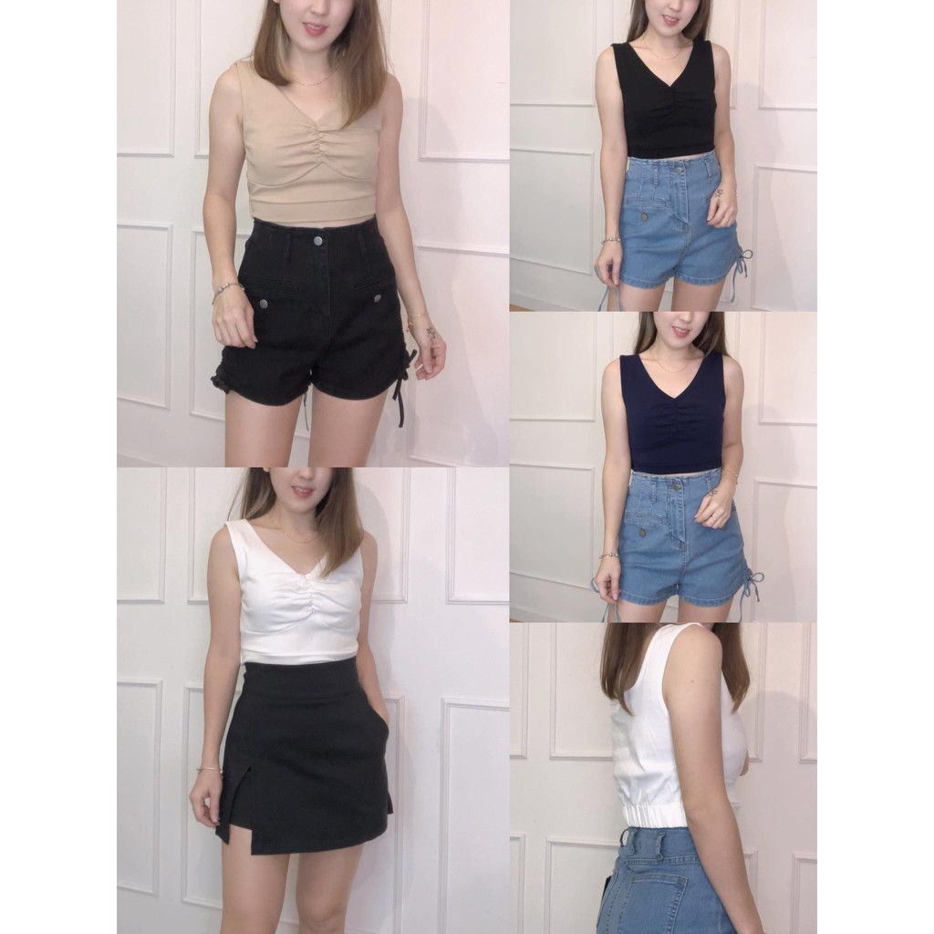 【BL BRAND】SML women's sleeveless V-neck short top women's pure cotton ...