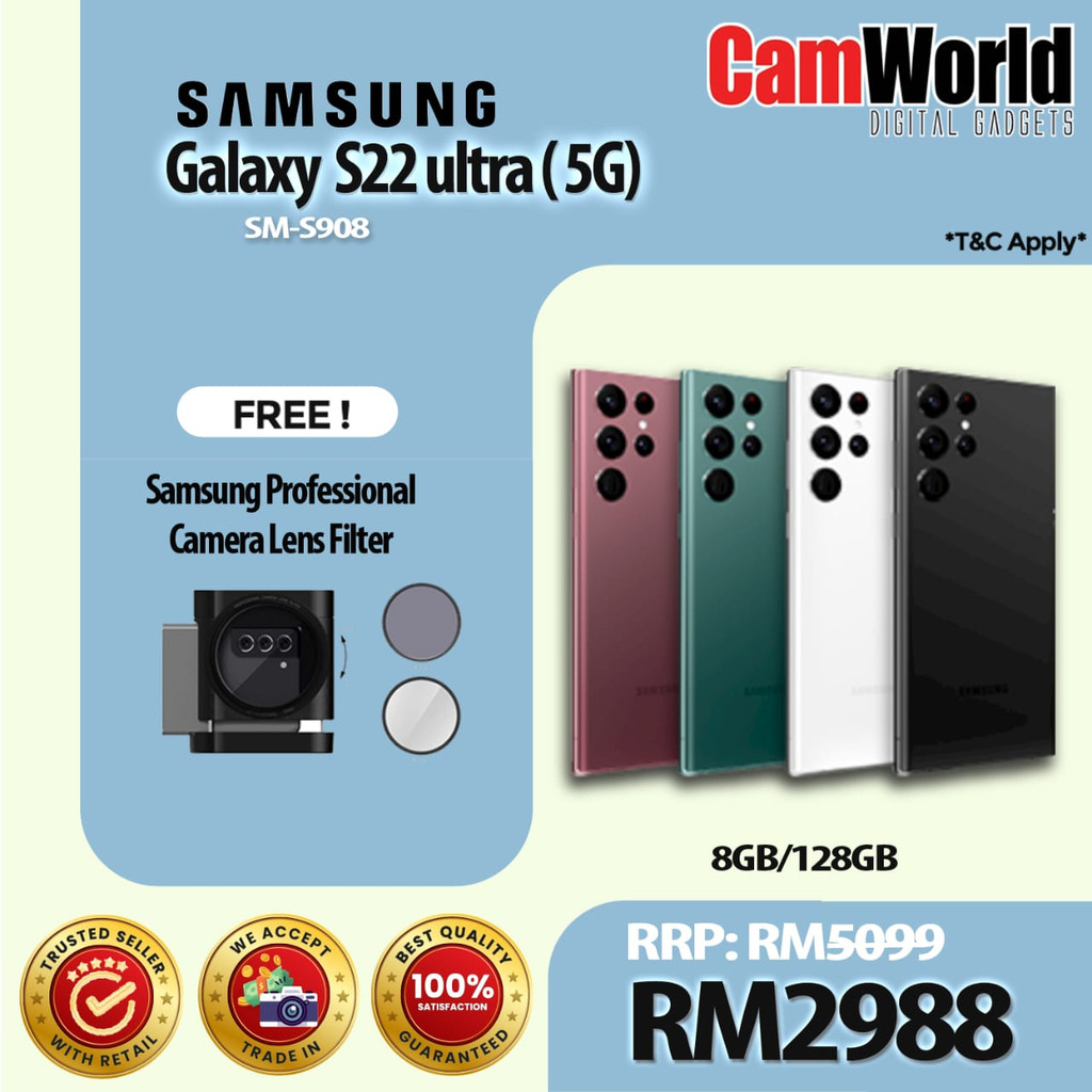 Samsung Galaxy S22 Ultra 5G ( SM-S908 ) (8GB + 128GB) With Lens Filter ...