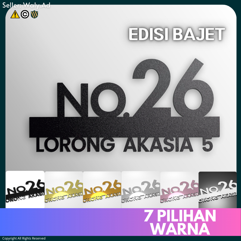 Custom Nombor Plate Rumah No Plat Alamat Rumah 1 Layer Acrylic Double ...