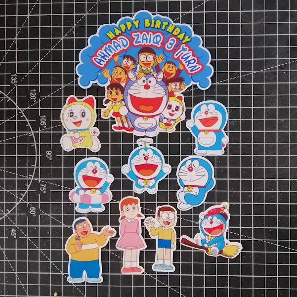 [CUSTOM NAME] Happy Birthday Cake Topper Doraemon Decoration Set Party ...