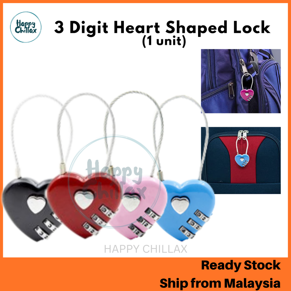3 Digit Heart Shaped Travel Lock Love Heart Shape Gym Locker Suitcase ...