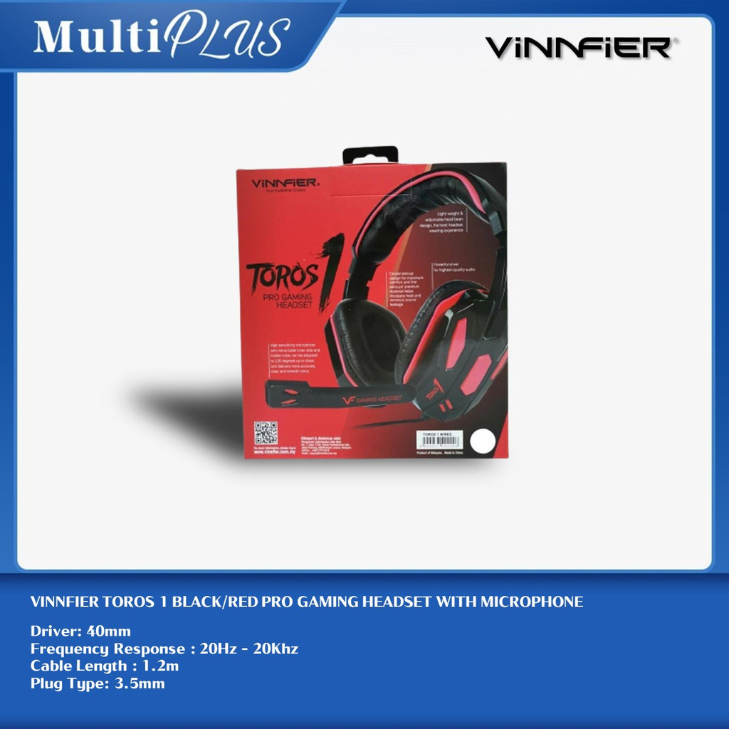 VINNFIER TOROS 1 BLACK/RED PRO GAMING HEADSET WITH MICROPHONE | Shopee ...