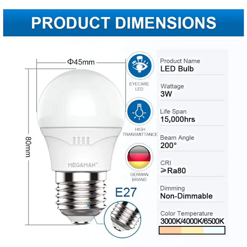 MEGAMAN LED Bulb Light 3W 5W 7W 10W 12W 15W Energy Saving Mentol LED ...