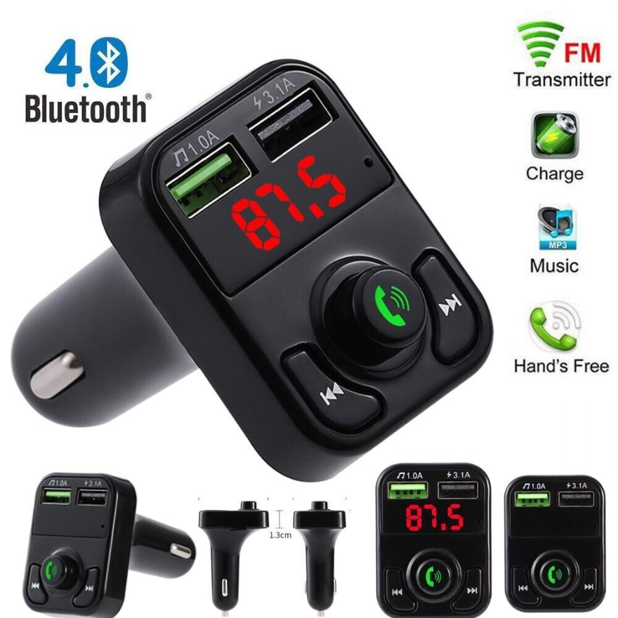 Car Dual USB FM Transmitter Bluetooth MP3 FM Modulator Player Adapter ...