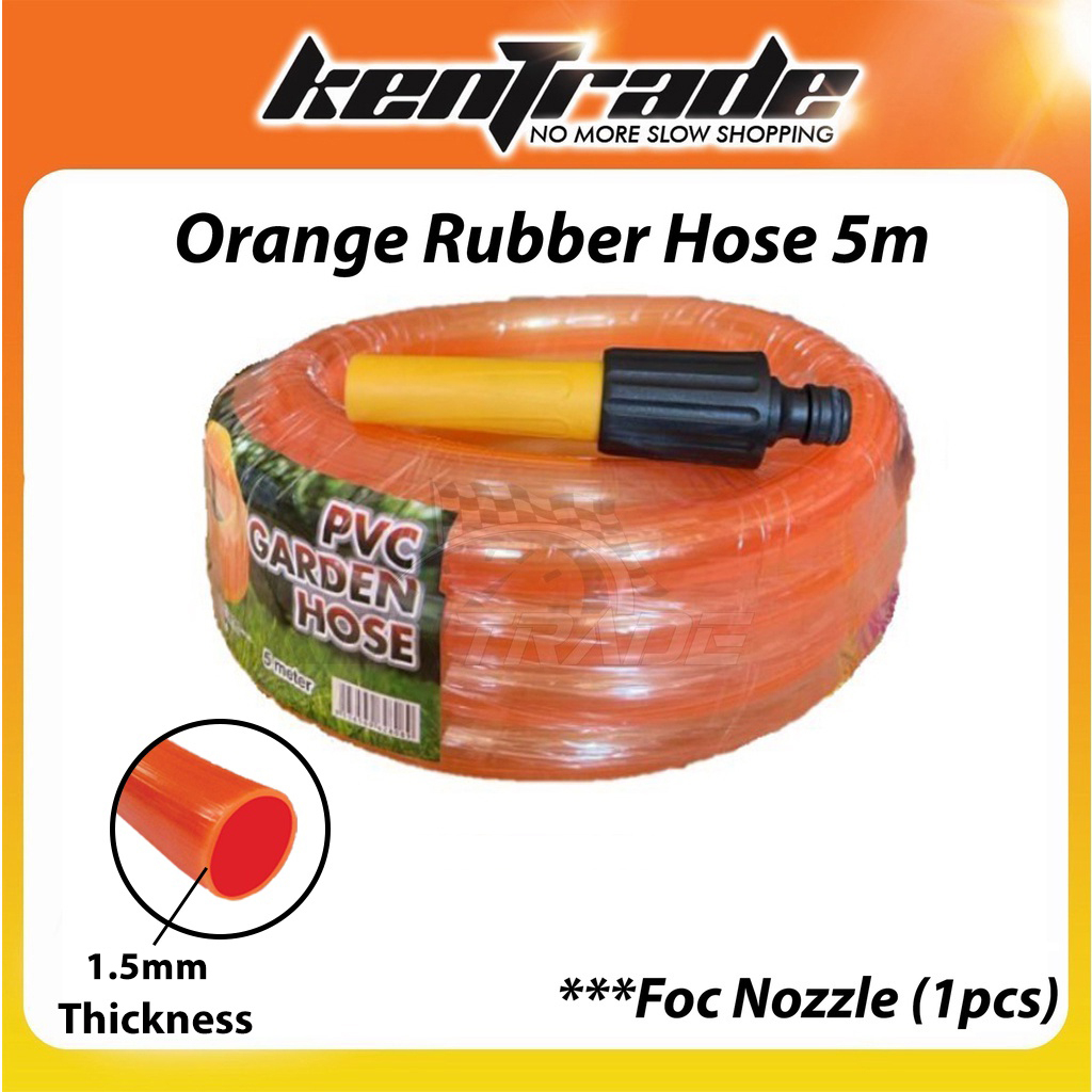 5/8" (16mm) X 5 Meter / 10 Meter Orange Rubber Garden Hose 1.5mm ...