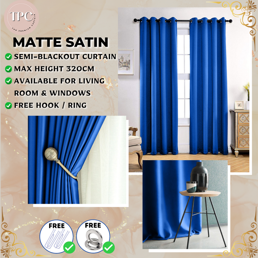 MS15 Matte Satin (Hook & Ring) Persian Blue / Langsir Semi-Blackout For ...