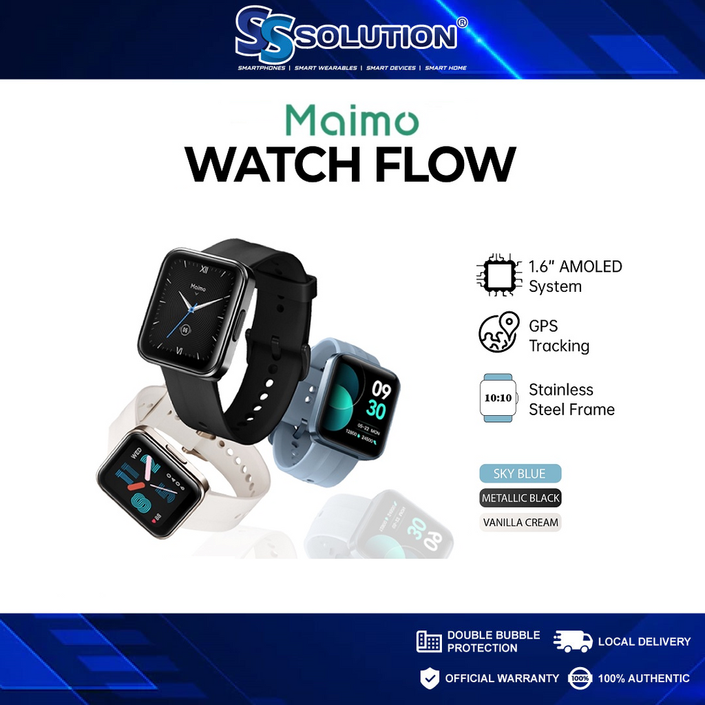 Maimo Watch Flow Amoled Stainless Steel GPS Always-On-Display 5 ATM Heartrate Stress Sleep SpO2 ...