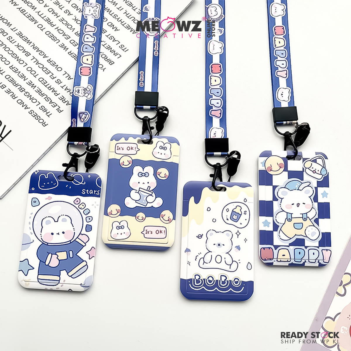 Happy Cute Bear Name Card Holder Tags With Lanyard / Keychain | Shopee ...