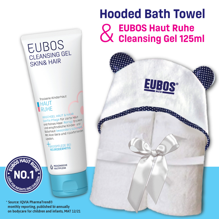 Eubos Baby Hooded Bath Towel - Dark Blue + Eubos Haut Ruhe Cleansing ...