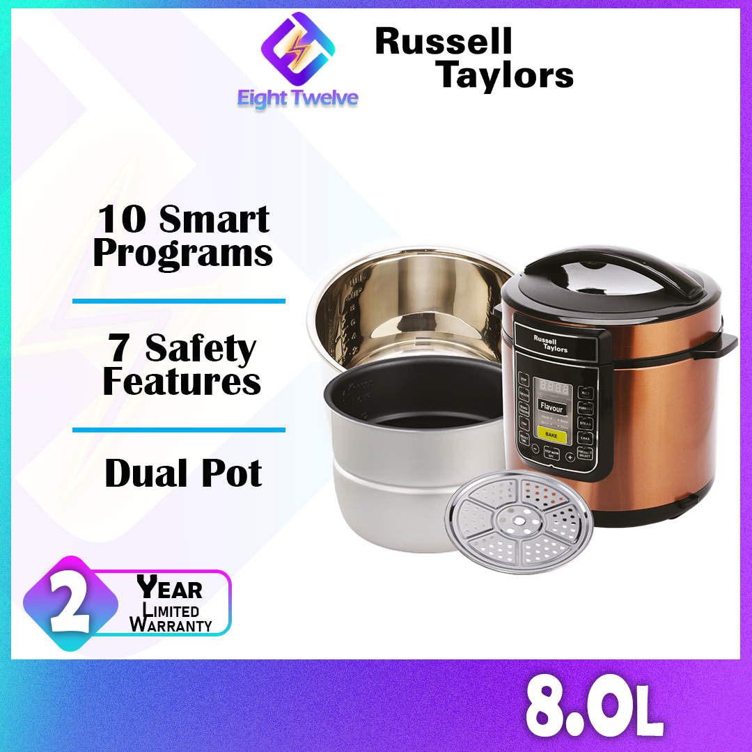 8L RUSSELL TAYLOR Dual Pot Electric Pressure Cooker | PC80 2 POT ...