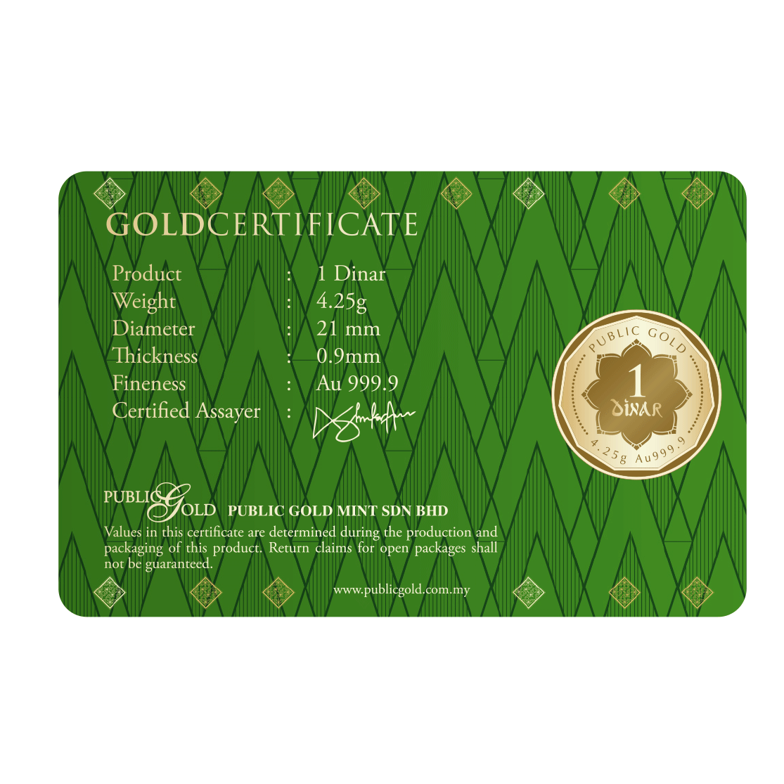 Public Gold PG 1 Dinar 4.25G (Au 999.9) | Shopee Malaysia