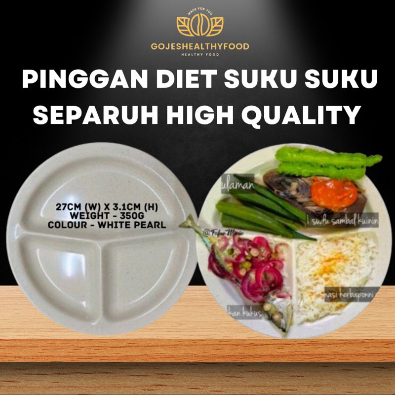 Pinggan diet suku suku separuh GRED AAA food grade plate tebal pinggan ...
