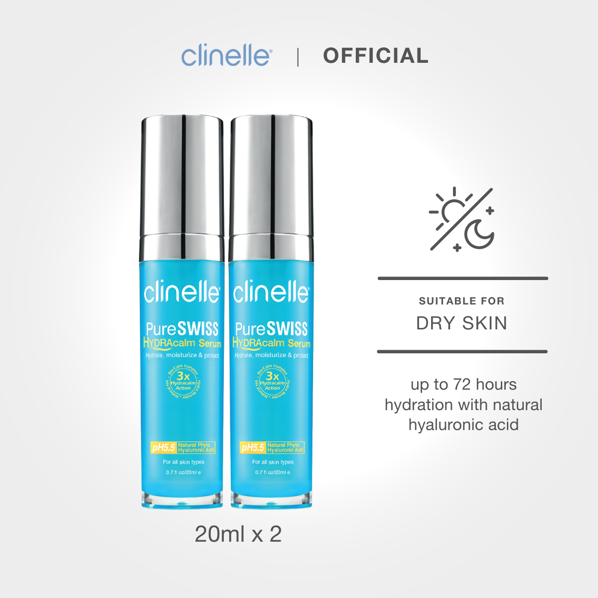 Clinelle Pureswiss Hydracalm Serum 20ml Twin Pack - Boost Hydration ...