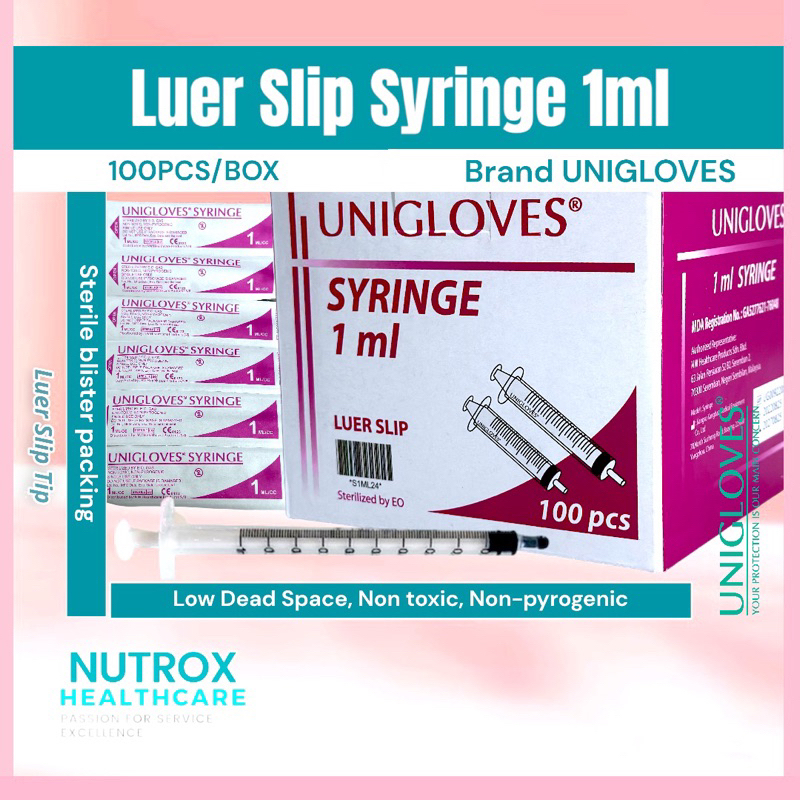 Uniglove 1ml Luer Slip (1 BOX) Sterile Syringe 100pcs | Shopee Malaysia