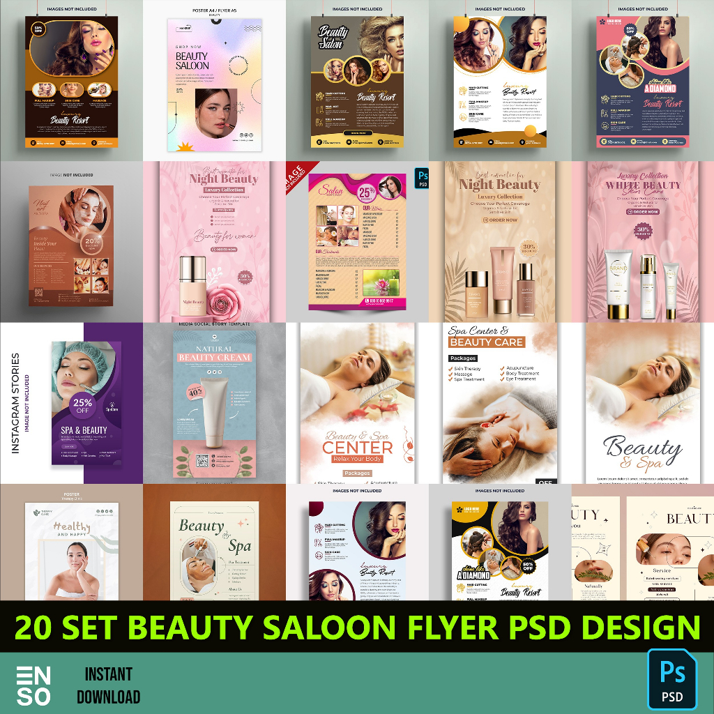 20 Set Beauty Saloon Flyers Design Mockup PSD Files | High Quality ...