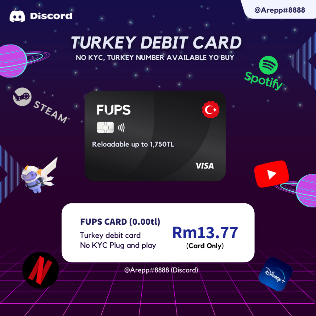 FUPS CARD TURKEY DEBIT CARD 1PCS RELOADABLE | RELOAD SERVICE AVAILABLE ...