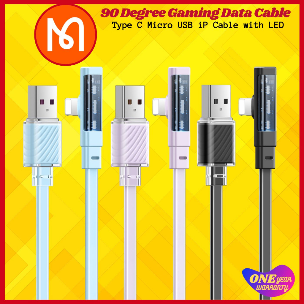 【1YrWarrany】Mcdodo Gaming 3A Fast Safe Charging Cable Flat Colorful 90 Degree Data Cable with ...