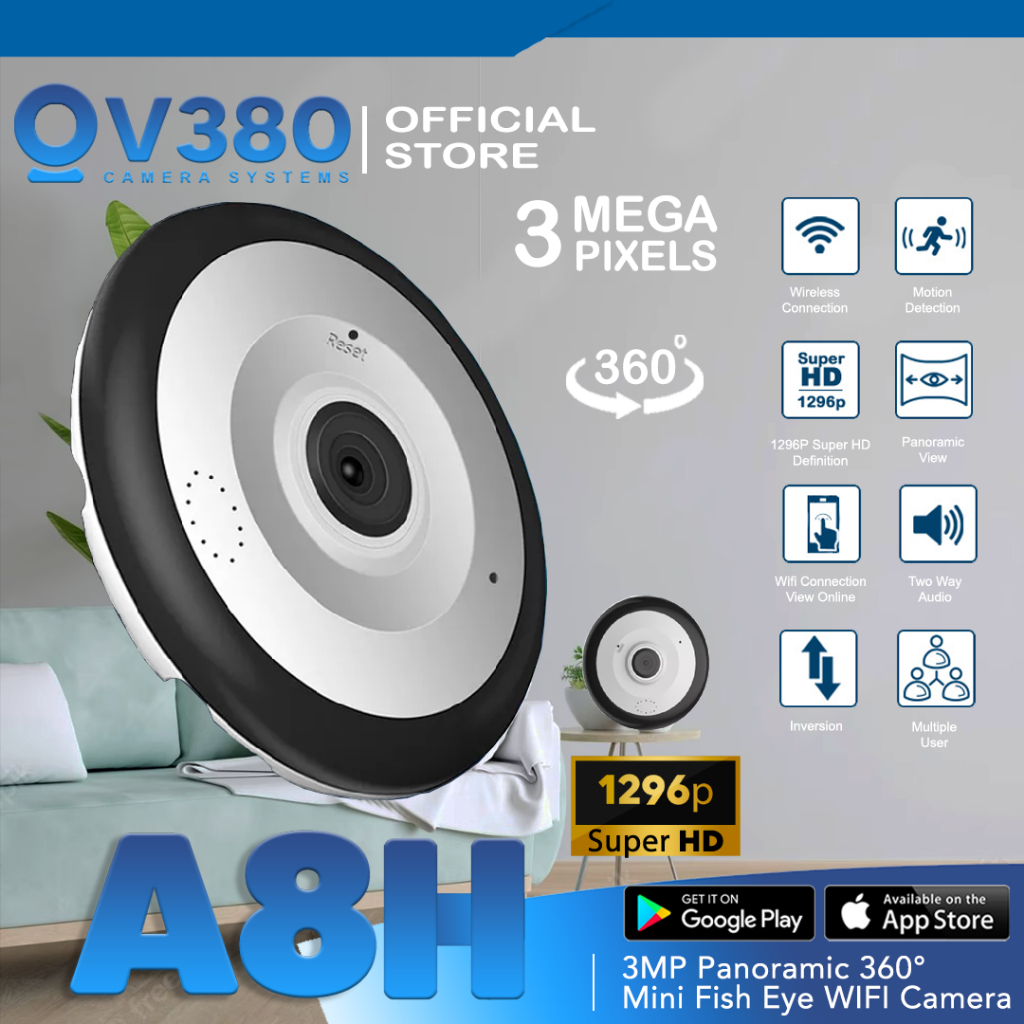 CCTV V380 A8H 3MP/2MP | Panoramic 360 Degree Mini Fish Eye WIFI IP Camera | Shopee Malaysia
