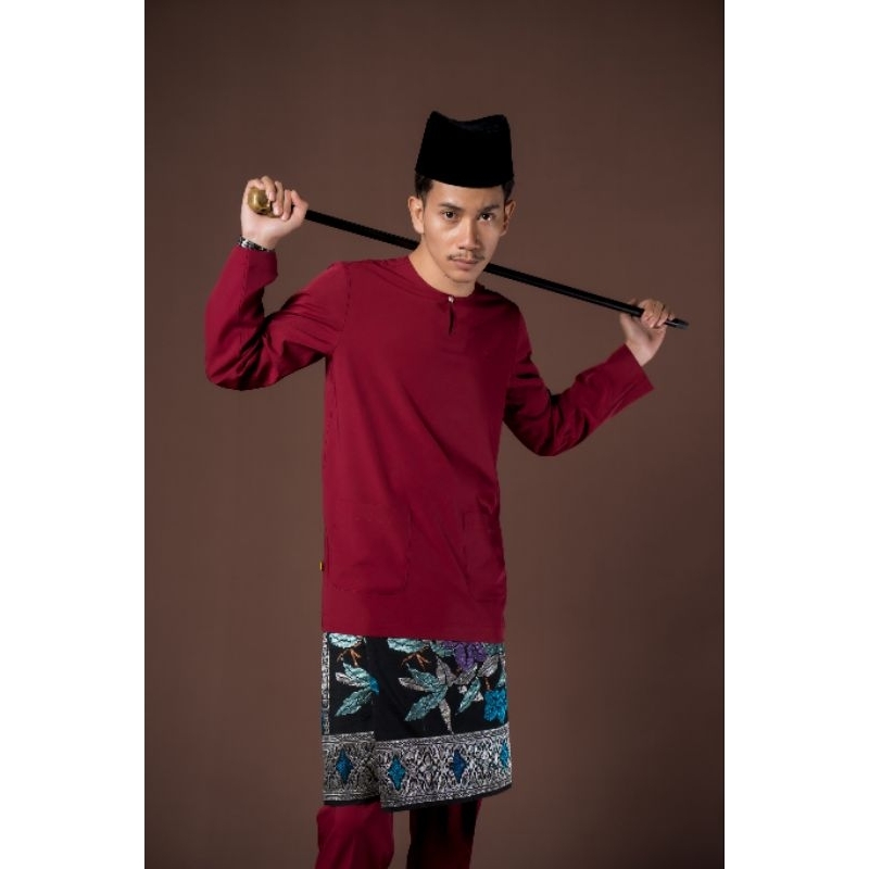 Baju Melayu Teluk Belanga Johor Elrah Exclusive BAJU RAYA Maroon Black ...
