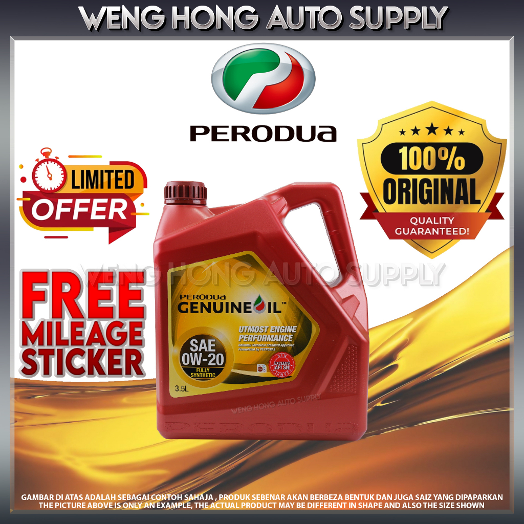 Perodua Genuine Oil 0W-20 API SN Fully Synthetic Engine Oil ( 3.5L ...