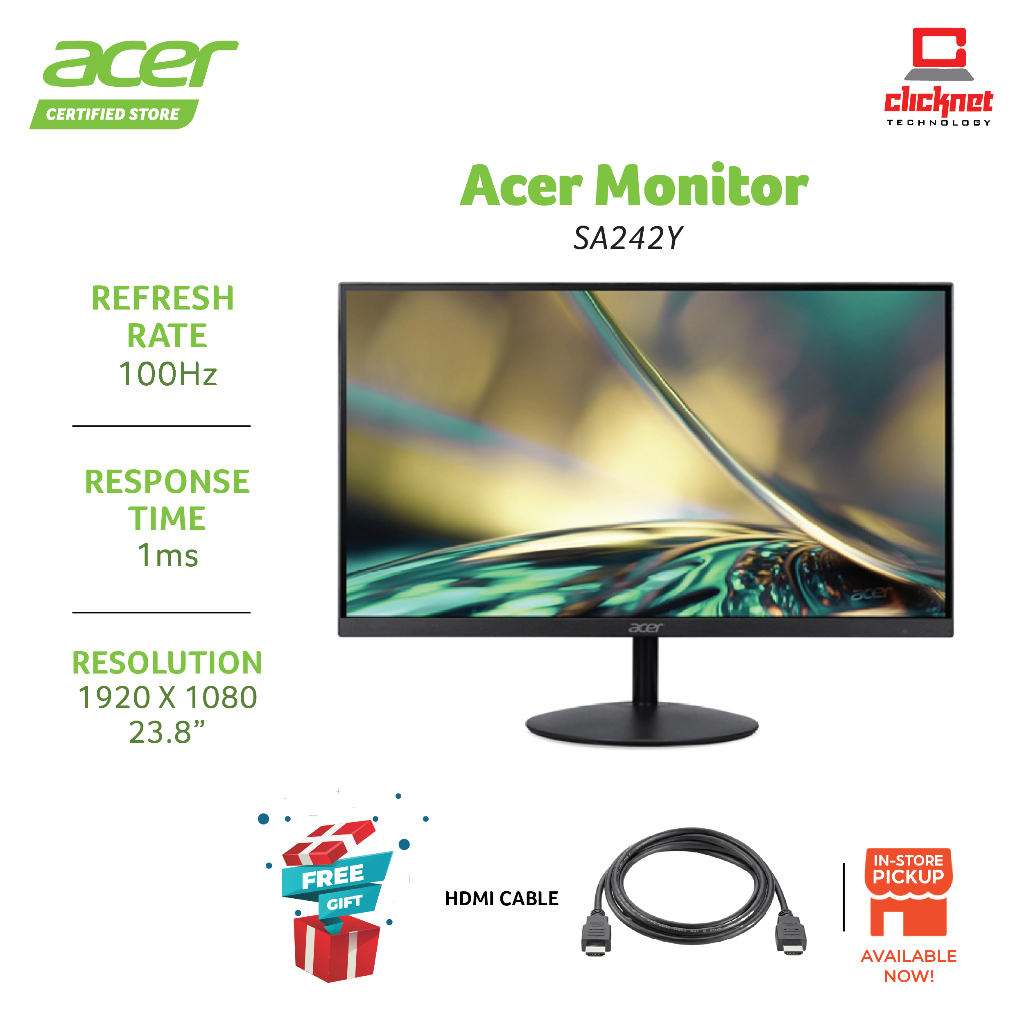 ACER SA242Y H (100Hz) 23.8" VA FHD MONITOR | Shopee Malaysia