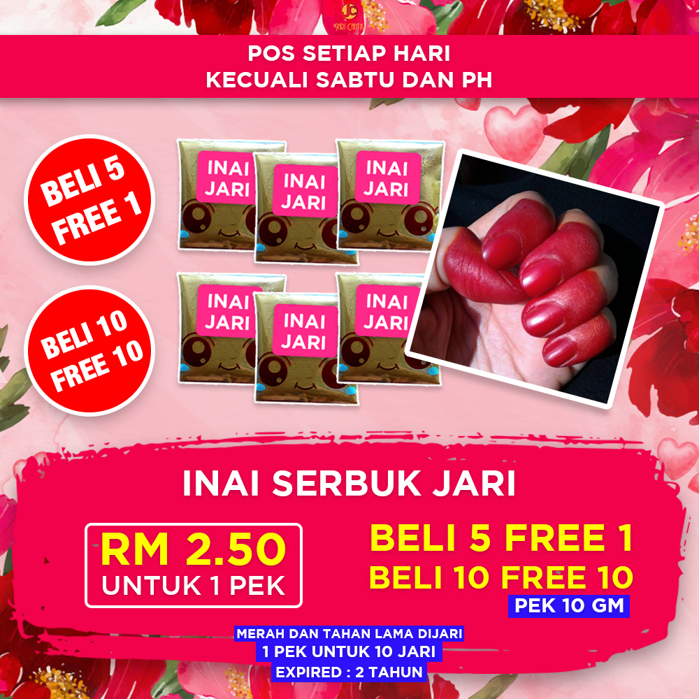 Beli 10 FREE 10, Beli 5 FREE 1 - Inai Serbuk Daun Asli Jari Cantik Khas ...