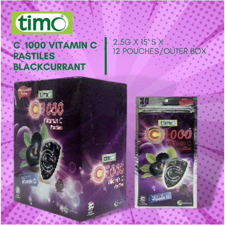 TIMO ORANGE C 1000 VITAMIN C PASTILLES BLACKCURRANT (2G x 15'S x12 ...