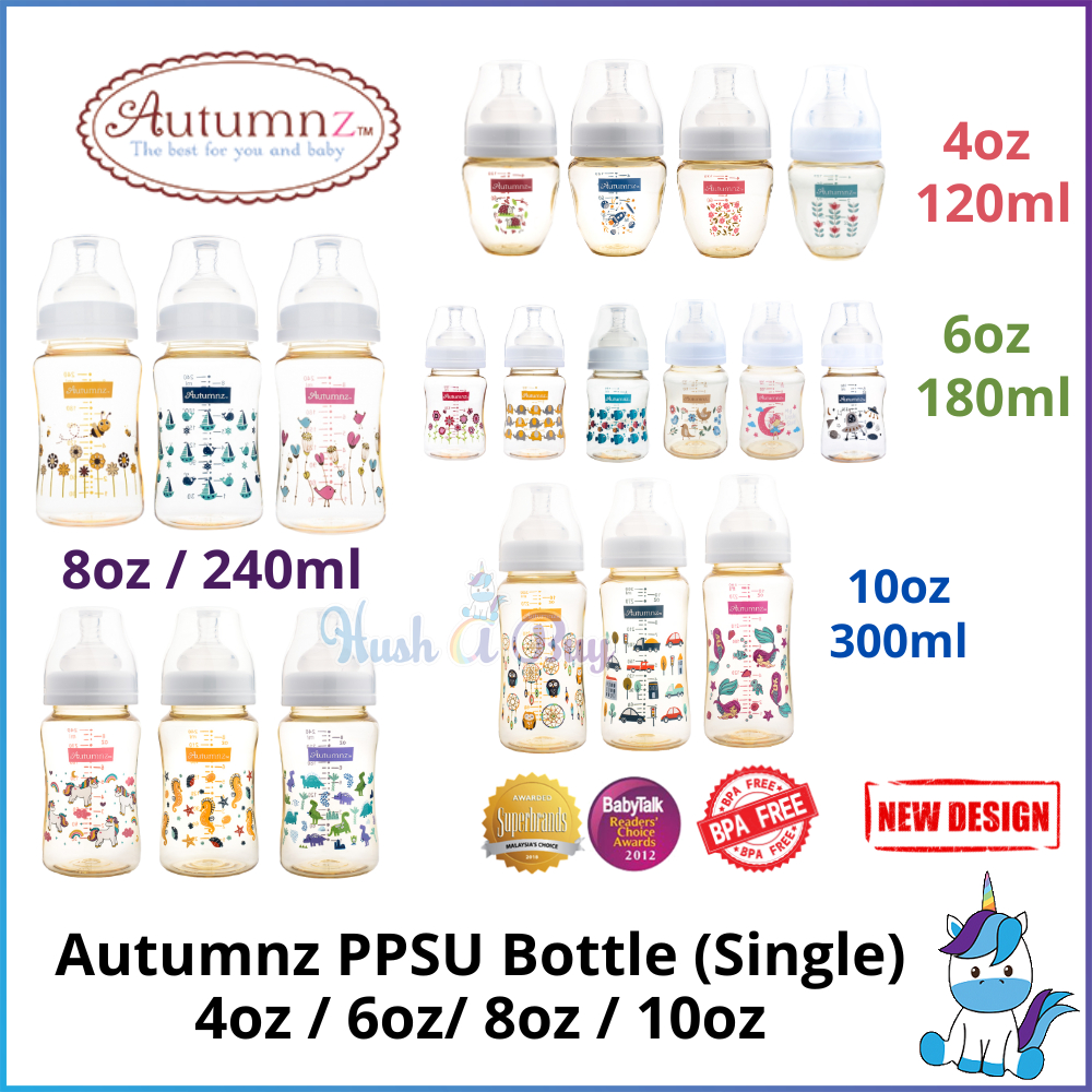 Autumnz PPSU Wide Neck Feeding Bottle 4oz (120ml) / 6oz(180ml) /8oz (240ml) /10oz (300ml ...