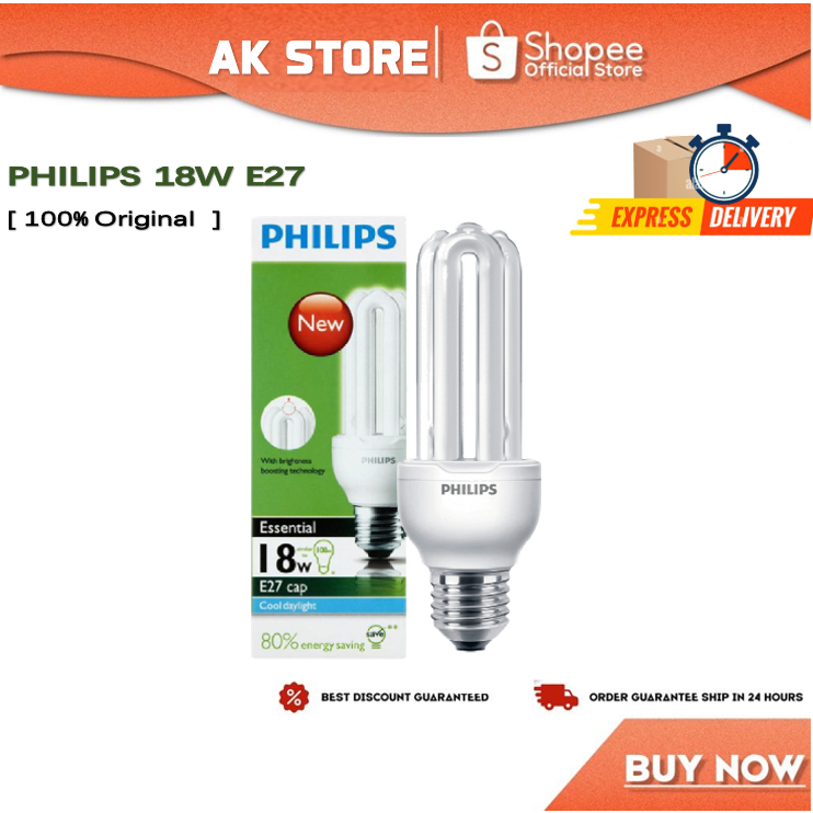 PHILIPS 18W BULB ENERGY SAVING ESSENTIAL 3U PLCE TUBE E27 DAYLIGHT ...