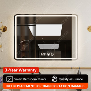 Smart LED bathroom mirror with light time and temperature display ...