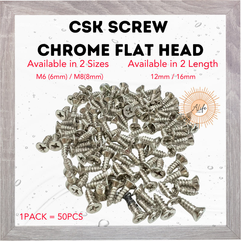 ALife CSK Flat Head Screw 50pcs Chrome Skru CSK Self Tapping Screw M6 ...