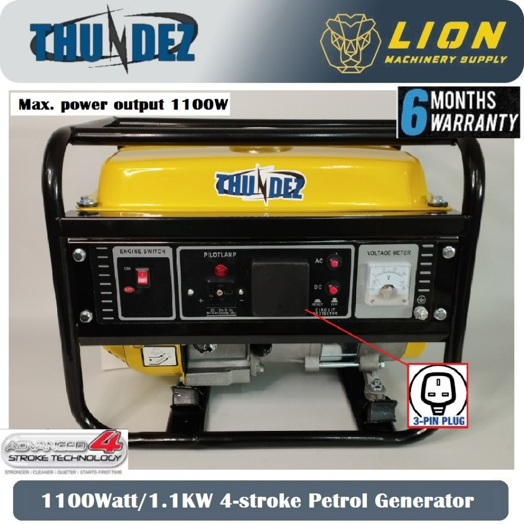THUNDEZ 1.1KW/1100Watt Gasoline Petrol Generator TPU1500 - 4 Stroke with AVR - 6 Months Local ...