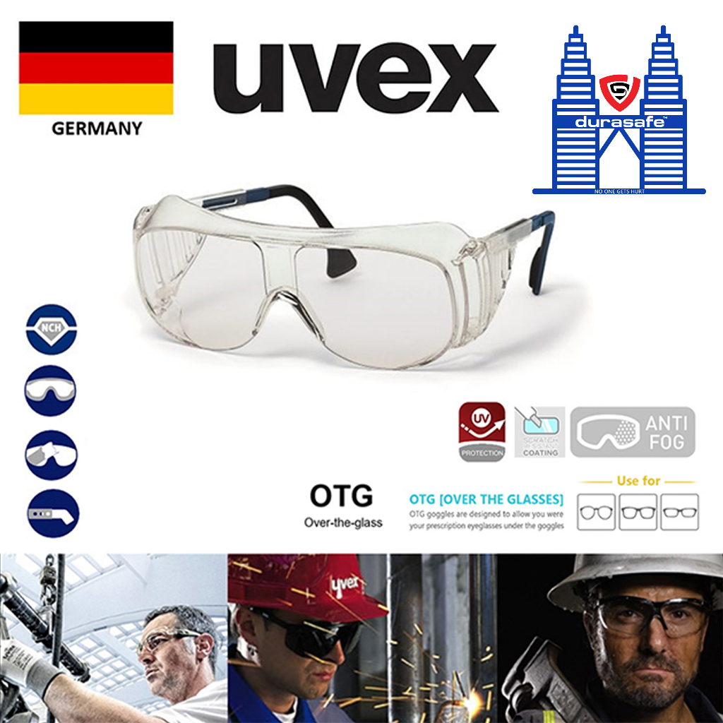 UVEX 9161005 Over-the-Glass (OTG) Safety Glasses Blue Frame Clear Optidur NCH Len | Shopee Malaysia