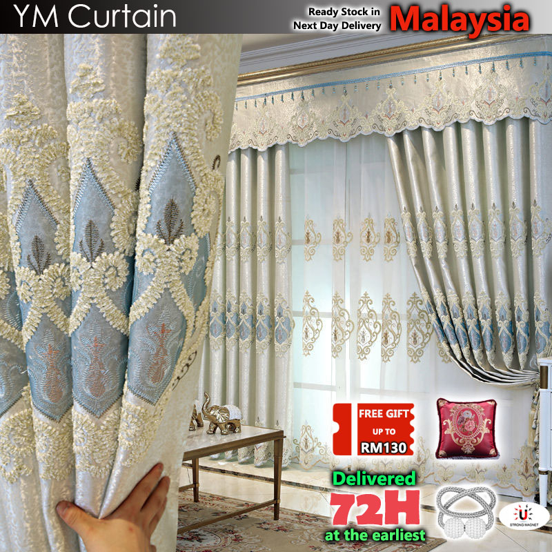 【2 Day Delivery】Langsir Blackout Siap Jahit Bunga Bersulam Cangkuk ...