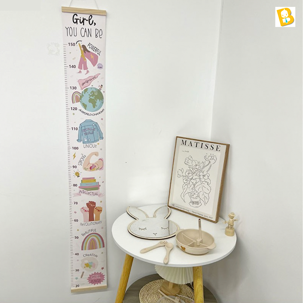 BabyBoss Kids Hanging Growth Chart Wood Frame Fabric Canvas Height ...