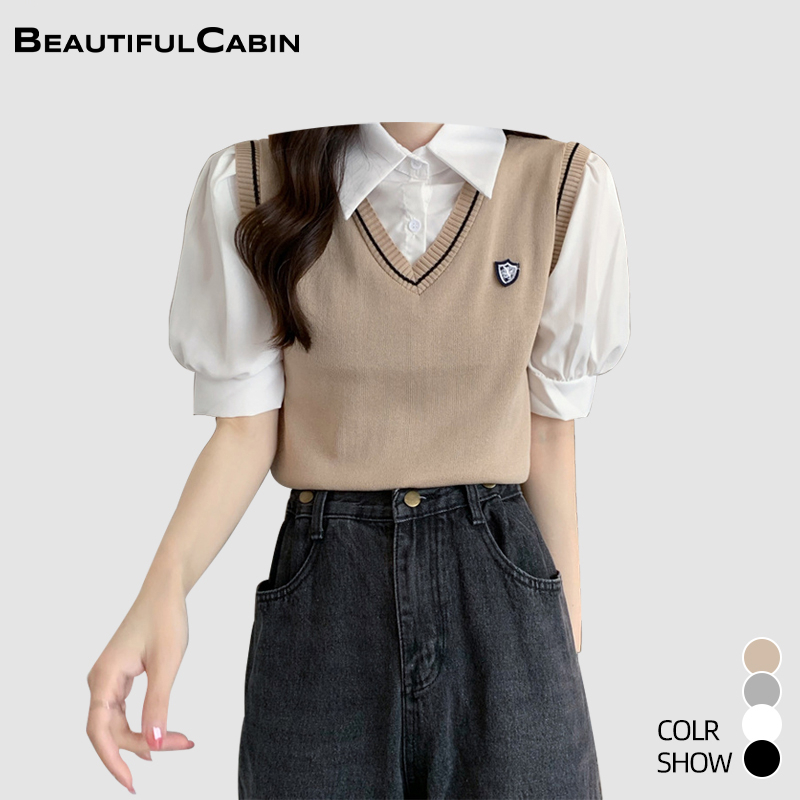 Women Knitted Vest College Style Commuting Casual Sweater Sleeveless ...