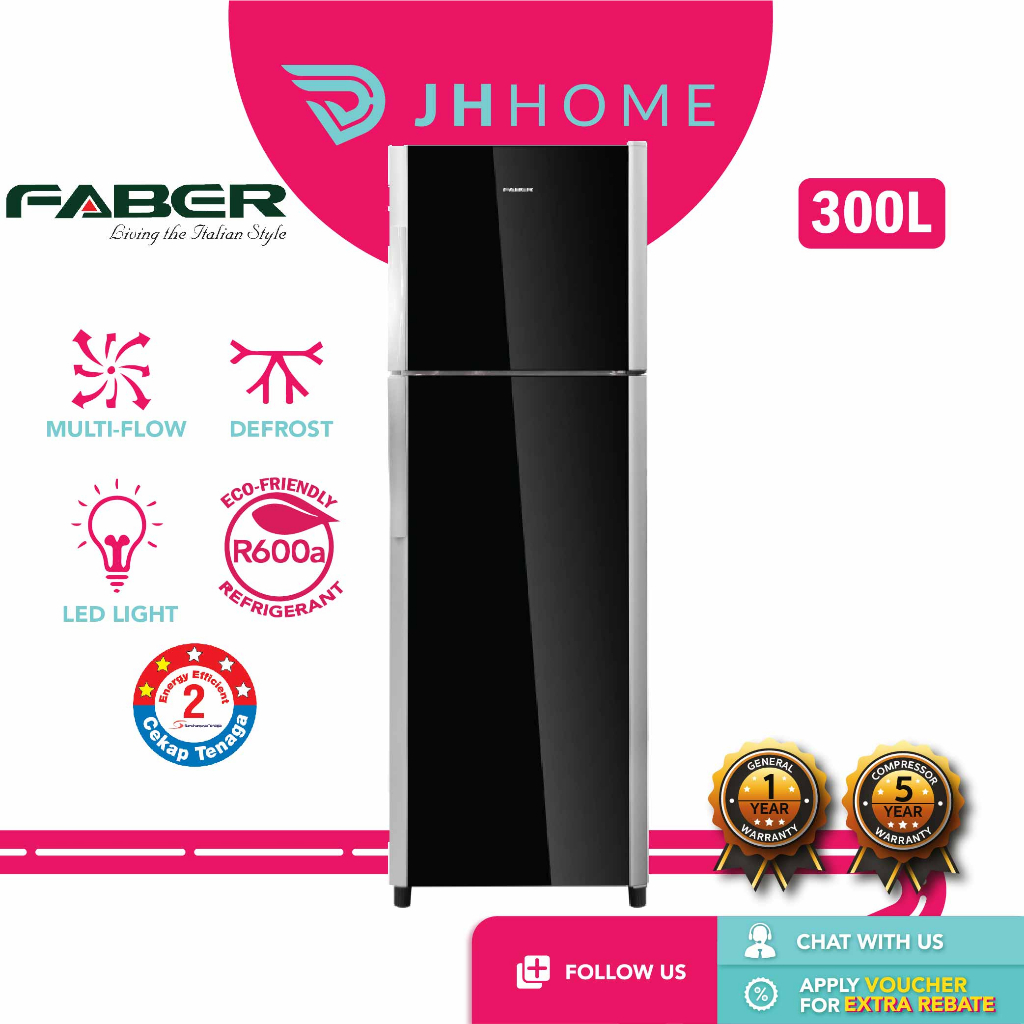 Faber 300L 2 Door Refrigerator FRIGOR 308BK | Fridge | Peti Sejuk ...