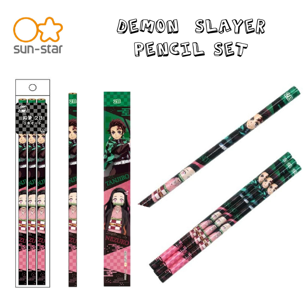 Sun-Star Stationery Demon Slayer 3 in 1 Pencil Set (2023) | Shopee Malaysia