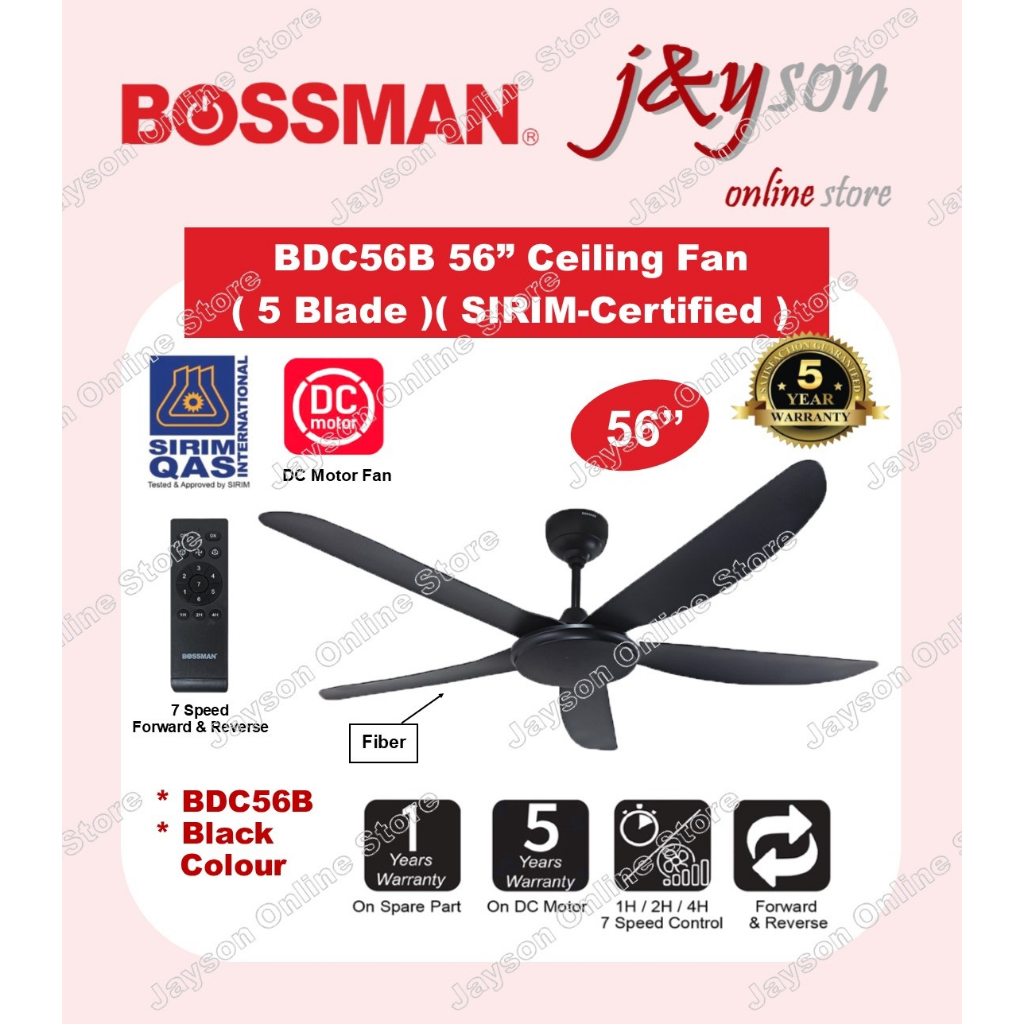 BOSSMAN BDC56B 56" DC Motor Ceiling Fan │5 Blade 7 Speed SIRIM ...
