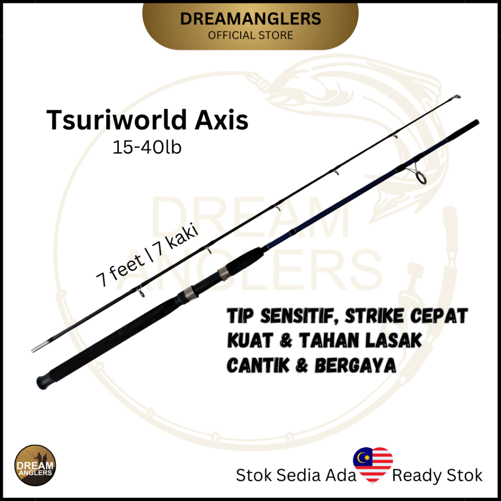 Tsuriworld Axis 7 Feet 15-40lb 2-Piece Spinning Fishing Rod Joran Ikan ...