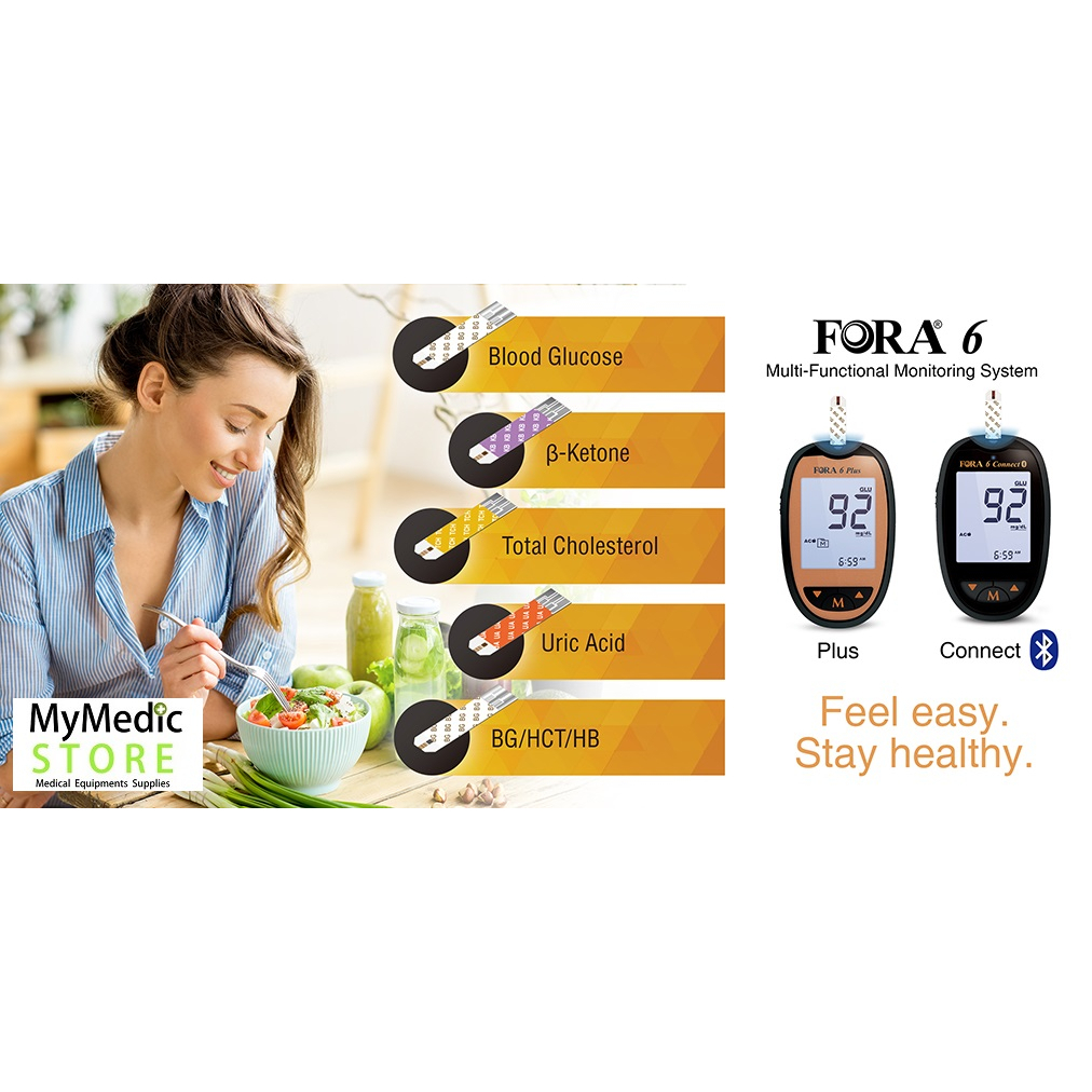 FORA 6 Plus Meter Monitor (10s Glucose Strips + 25s Hemoglobin strips ...