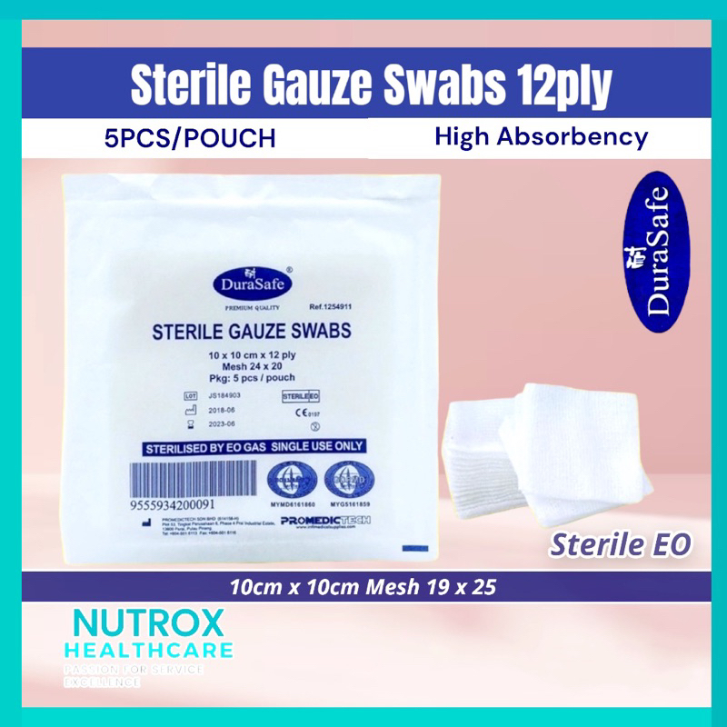 DURASAFE STERILE GAUZE SWAB 10CM X 10CM X12PLY MESH 19X15 (5S - PACK ...