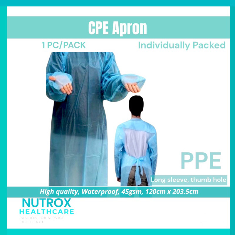 CPE Apron Long sleeves with thumb loop (Individual Pack) waist with ...