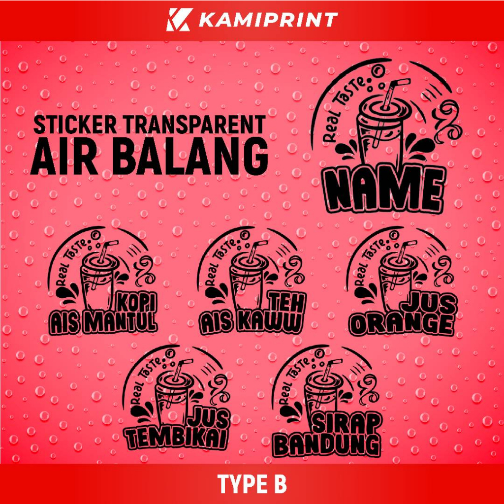 Sticker Air Balang Transparent 12 x 18 inch ( Boleh Custom Nama ...