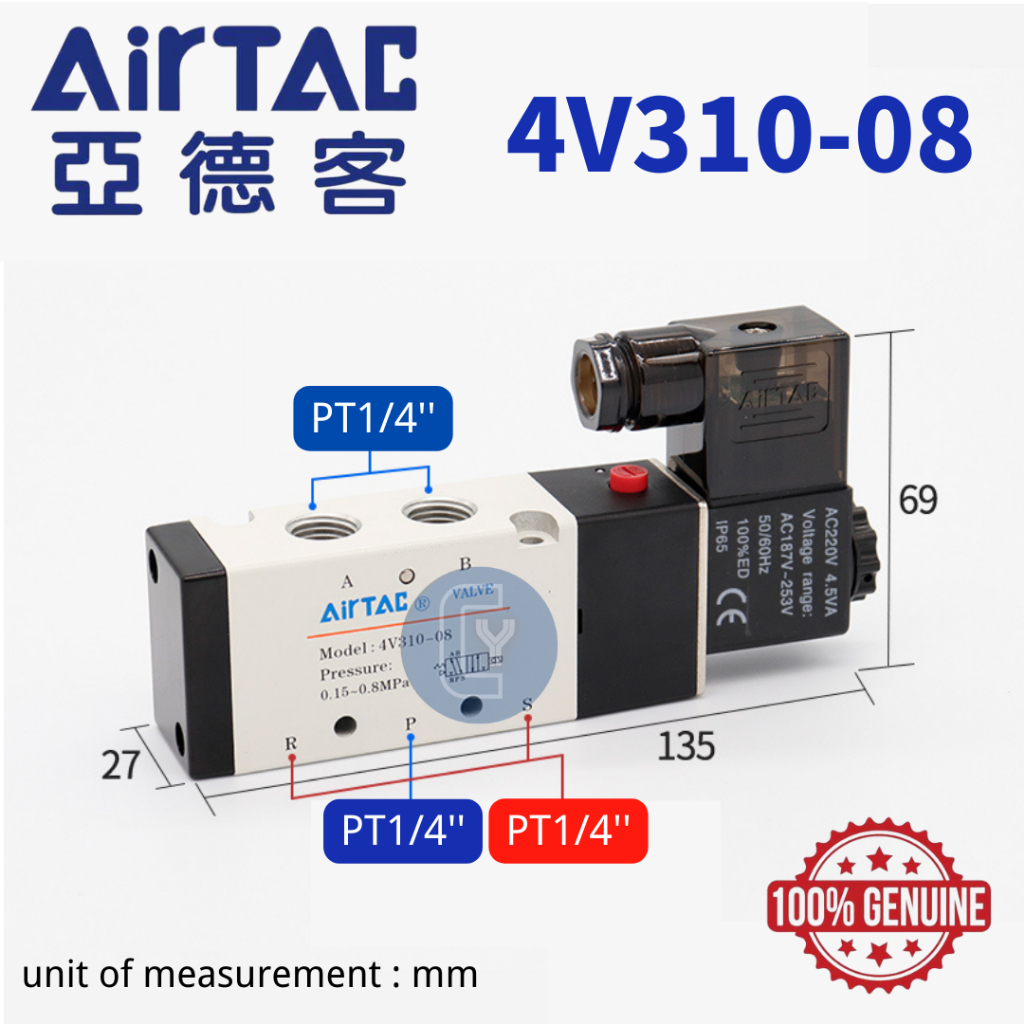 AirTAC 4V Series 4V110 4V210 4V310 4V410 Solenoid Valve Pneumatic 5/2 ...